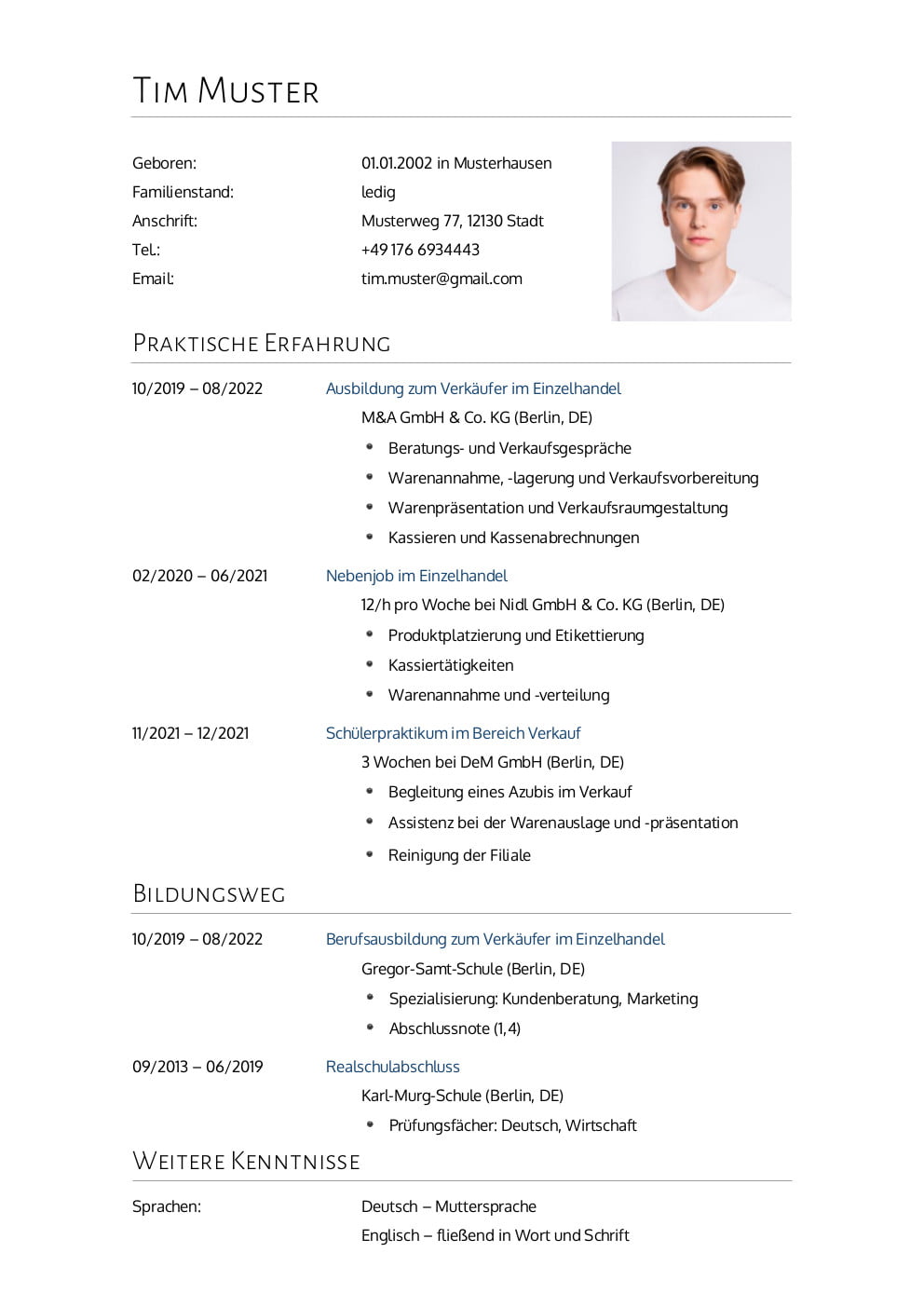 Lebenslauf Vorlage Nach Ausbildung Muster Word 